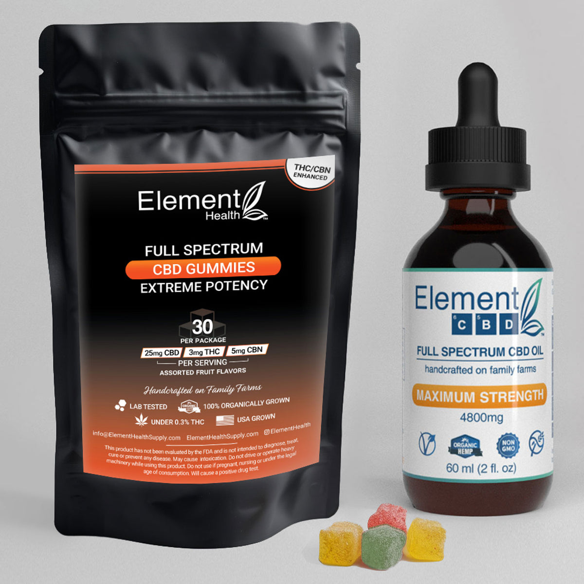 Max Strength CBD Oil + Extreme Potency CBD Gummies Bundle – Element Health LLC